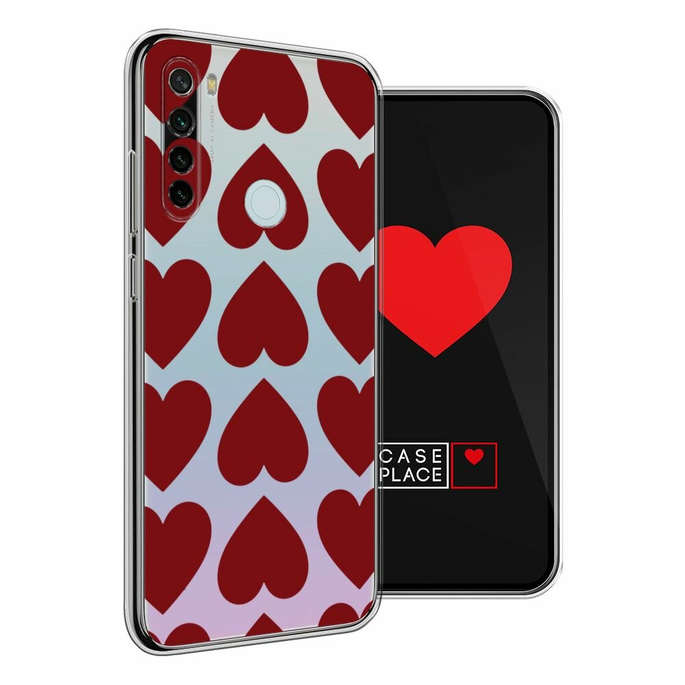 Чехол на Xiaomi Redmi Note 8T / Сяоми Редми Нот 8Т с принтом "Ряды сердечек паттерн - 14 февраля", прозрачный — фото 1