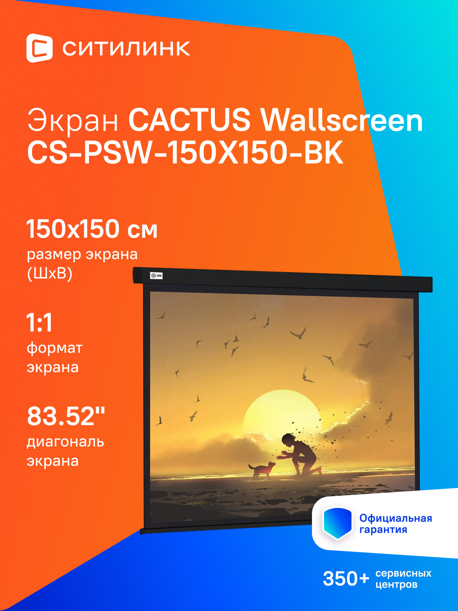 Экран Cactus Wallscreen CS-PSW-150X150-BK, 150х150 см, 1:1, настенно-потолочный черный