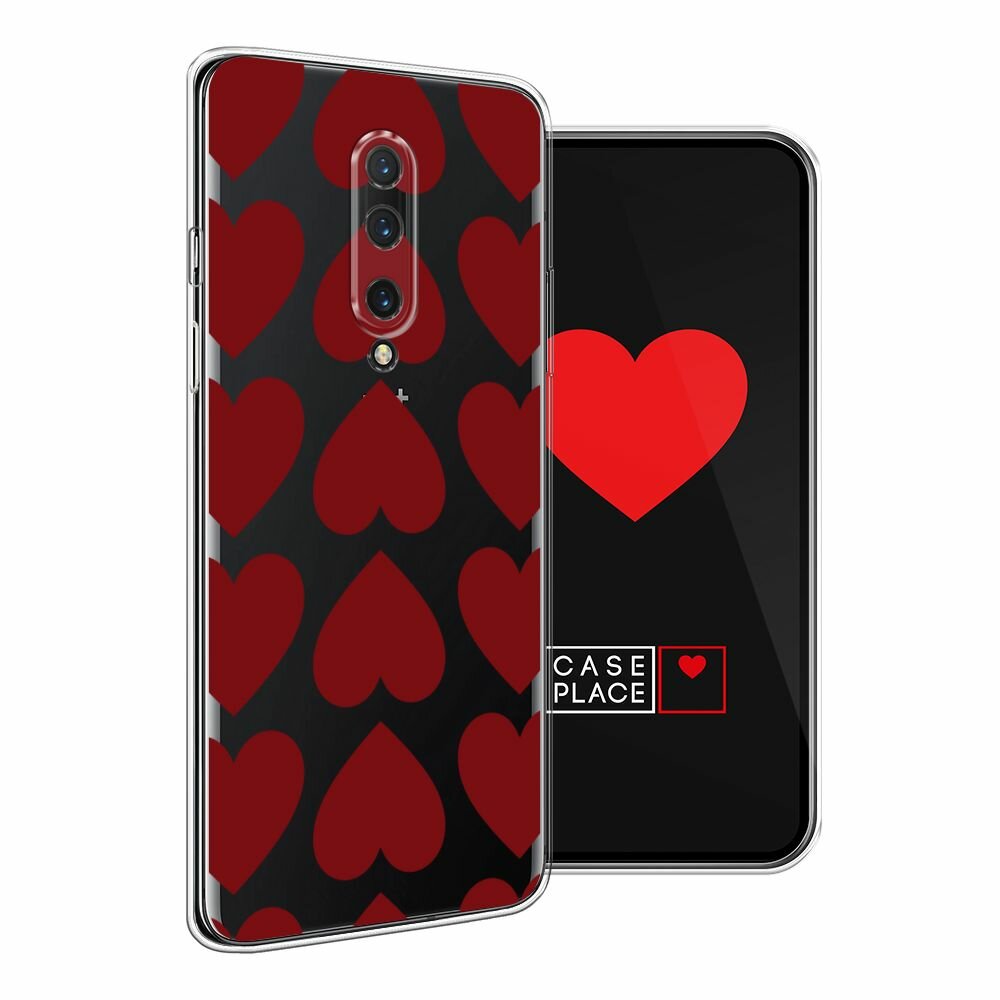 Чехол на OnePlus 8 / ВанПлас 8 с принтом "Ряды сердечек паттерн - 14 февраля", прозрачный — фото 1