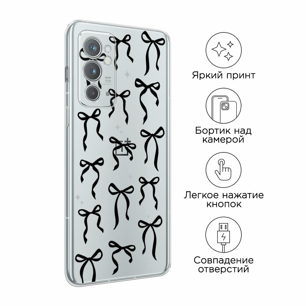 Чехол на OnePlus 9RT / ВанПлас 9RT с принтом "Black bows", прозрачный — фото 1
