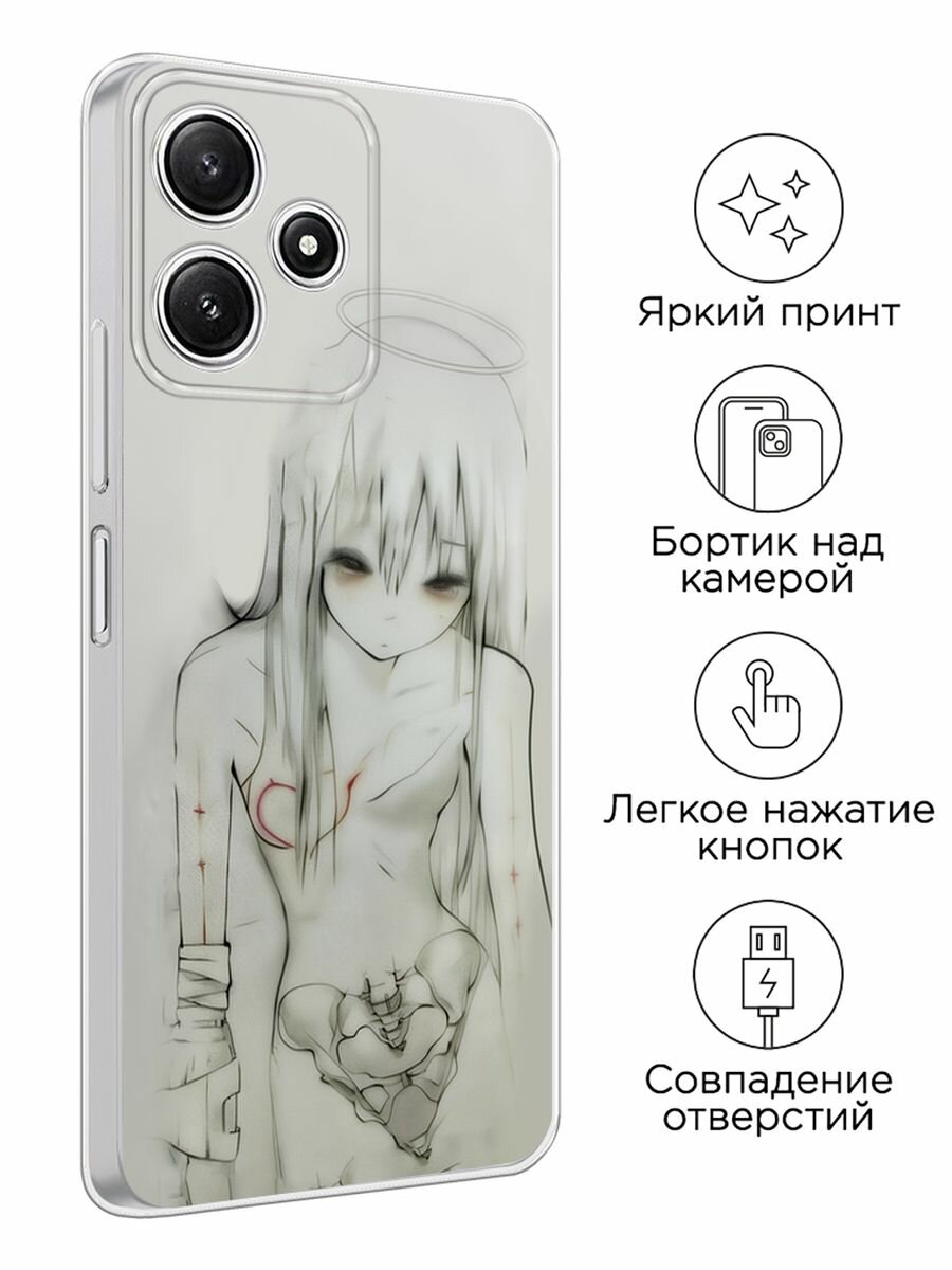 Чехол на Xiaomi Redmi 12 5G / Сяоми Редми 12 5G с принтом "Аниме рисунок чёрно-белый" — фото 1