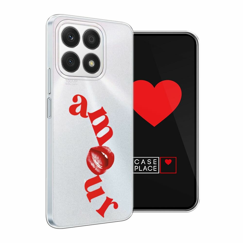Чехол на Honor X8A / Хонор X8A с принтом "Amour lips - 14 февраля", прозрачный — фото 1