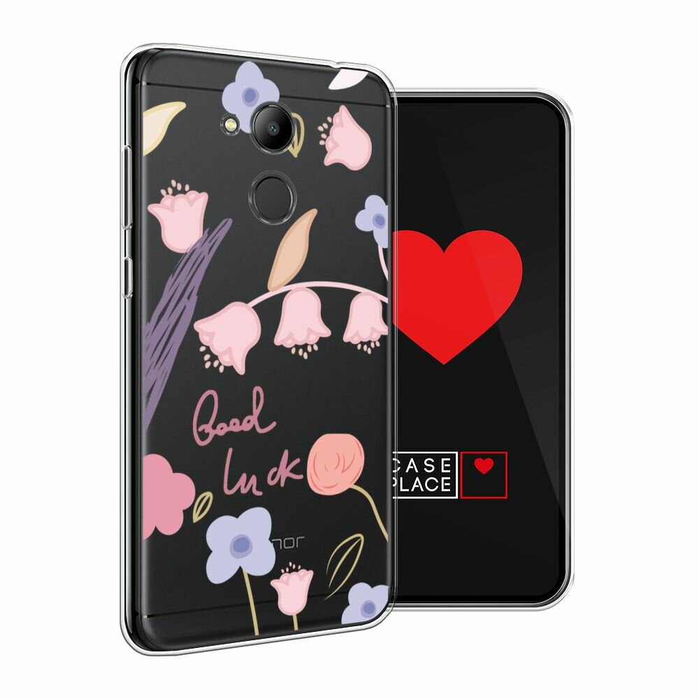 Чехол на Honor 6C Pro / Хонор 6С Про с принтом "Lucky flowers", прозрачный — фото 1