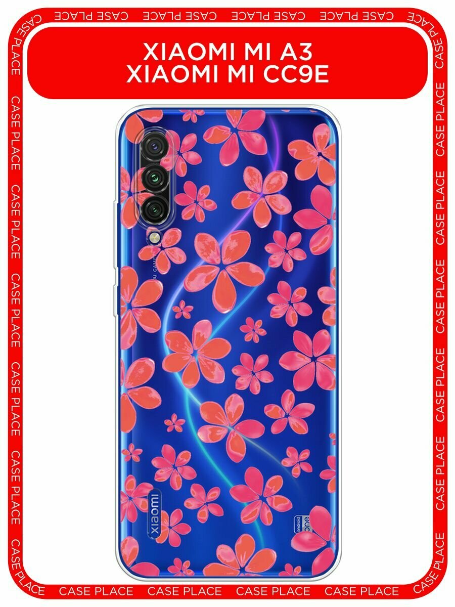 Чехол на Xiaomi Mi CC9E/Mi A3 / Сяоми Mi CC9E/Mi A3 с принтом "Росыпь ярких цветов", прозрачный