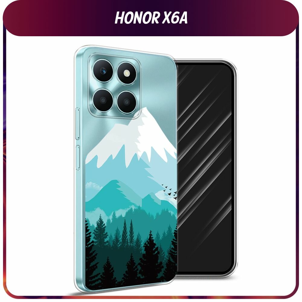 Чехол на Honor X6A / Хонор X6A с принтом Синяя снежная гора, прозрачный