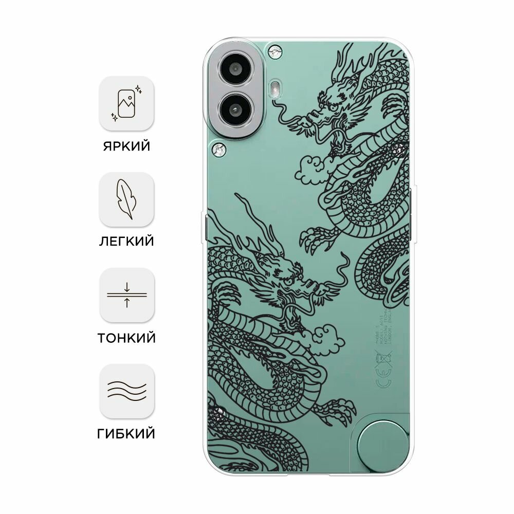 Чехол на CMF Phone 1 / CMF Фон 1 с принтом "Два китайских дракона", прозрачный — фото 1