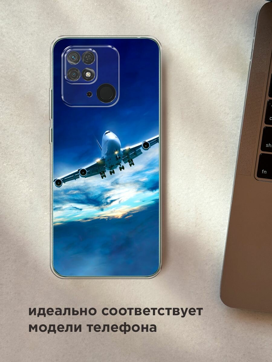 Чехол на Xiaomi Redmi 10C / Сяоми Редми 10C с принтом "Самолет в небе" — фото 1