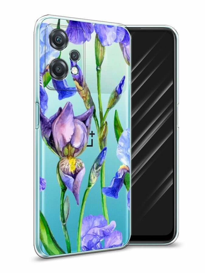 Чехол на OnePlus Nord CE 2 Lite 5G / ВанПлас Норд CE 2 Лайт 5G с принтом "Синие ирисы", прозрачный