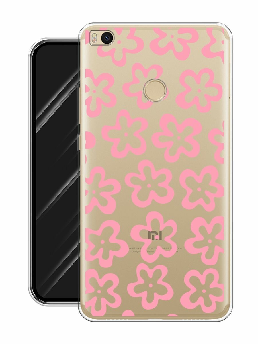 Чехол на Xiaomi Mi Max 2 / Сяоми Ми Макс 2 с принтом "Простые розовые цветочки", прозрачный — фото 1