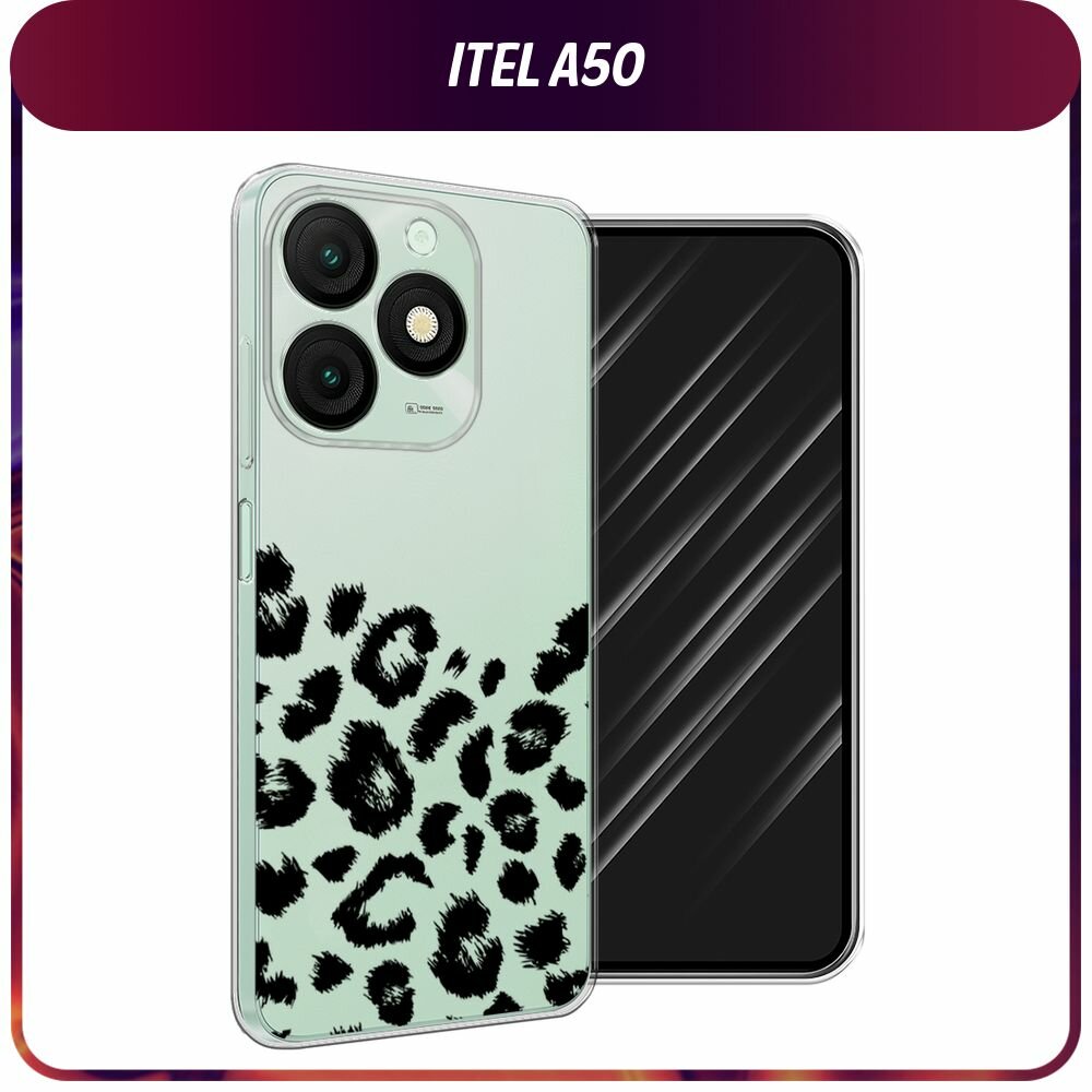 Чехол на Itel A50 / Ител А50 с принтом "Окрас леопарда фон черный", прозрачный