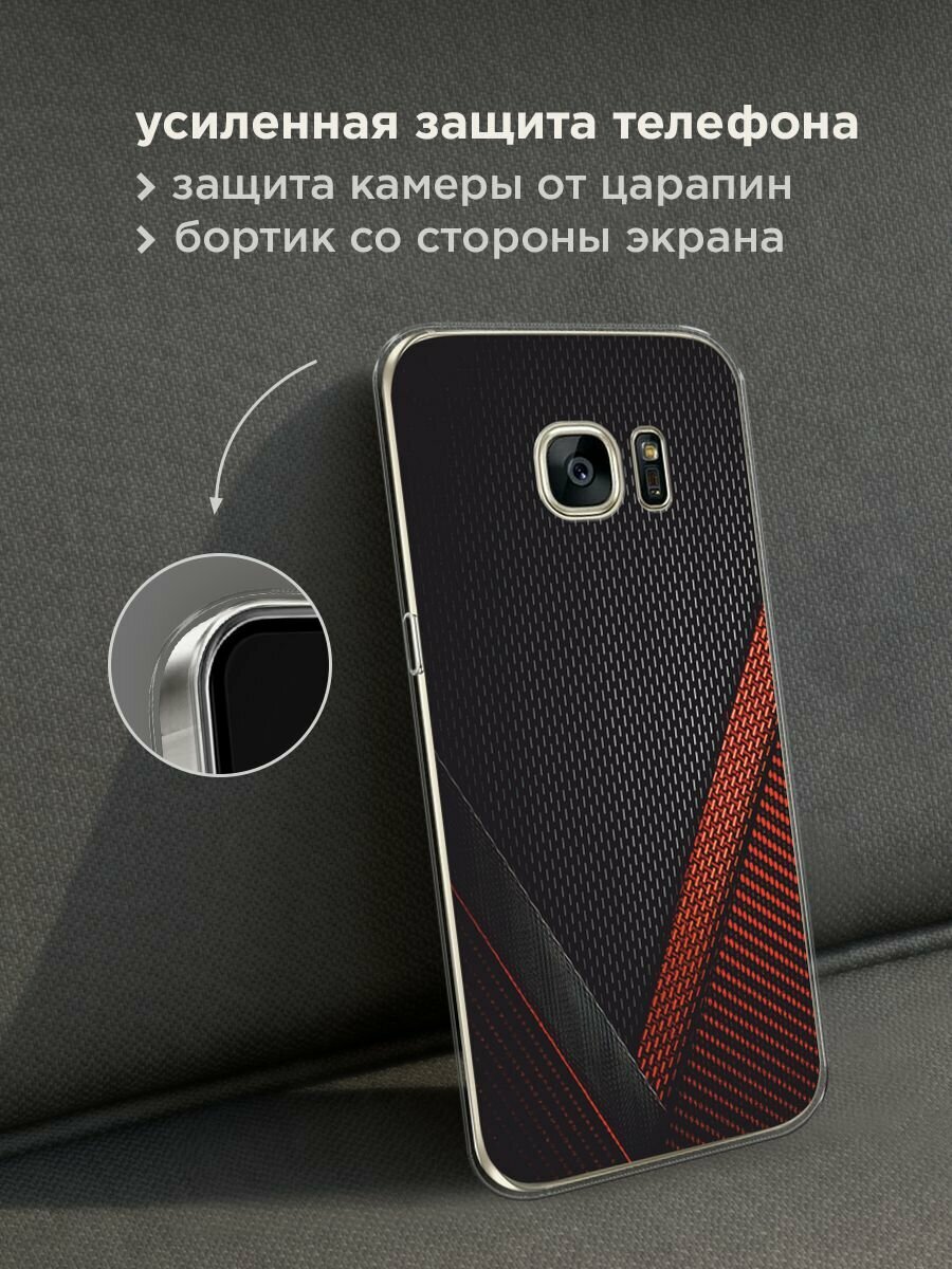 Чехол на Samsung Galaxy S7 / Самсунг Галакси С 7 с принтом "Красный карбон" — фото 1