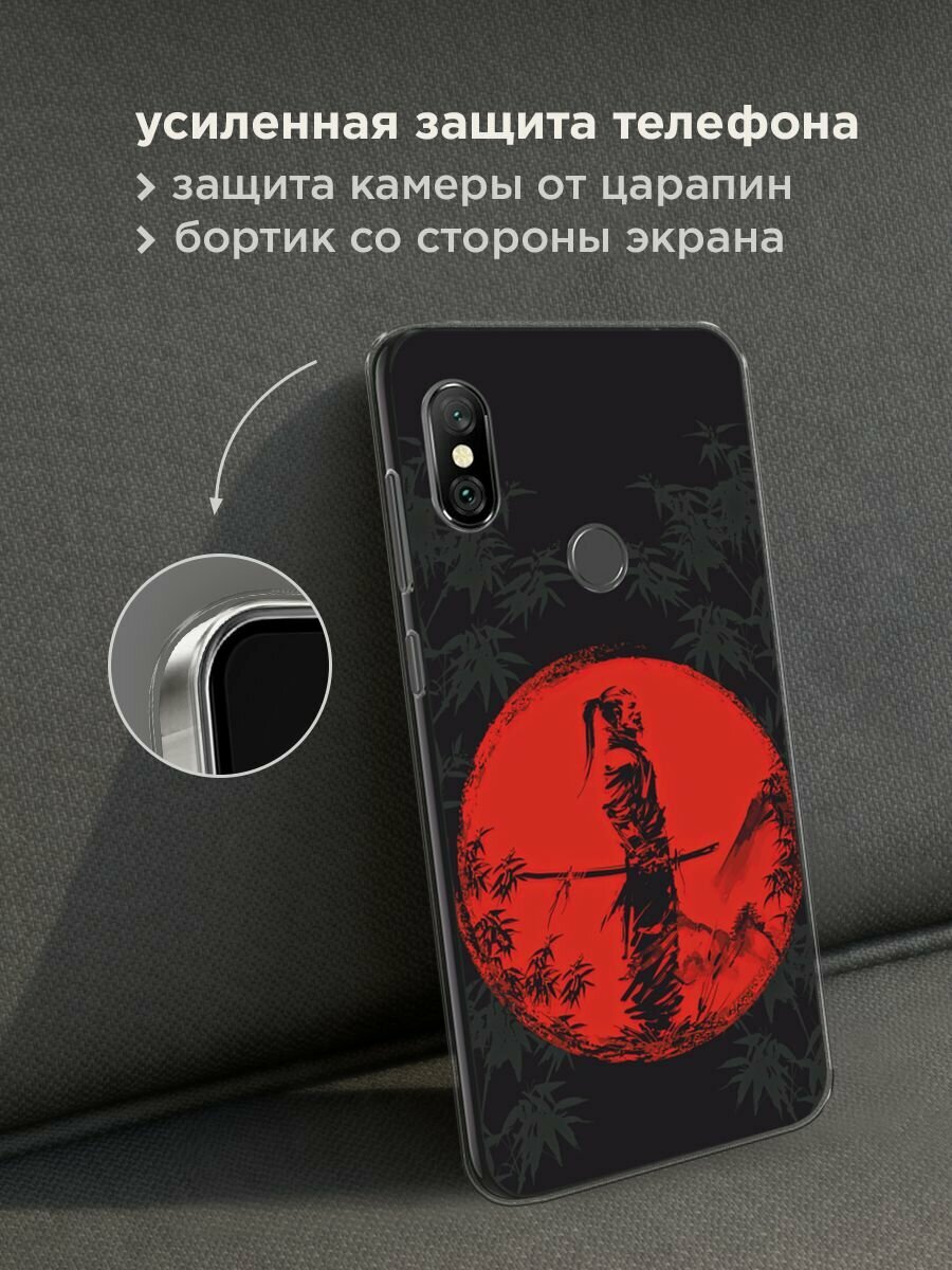 Чехол на Xiaomi Redmi Note 6 Pro / Сяоми Редми Нот 6 Про с принтом "Самурай на красном фоне" — фото 1