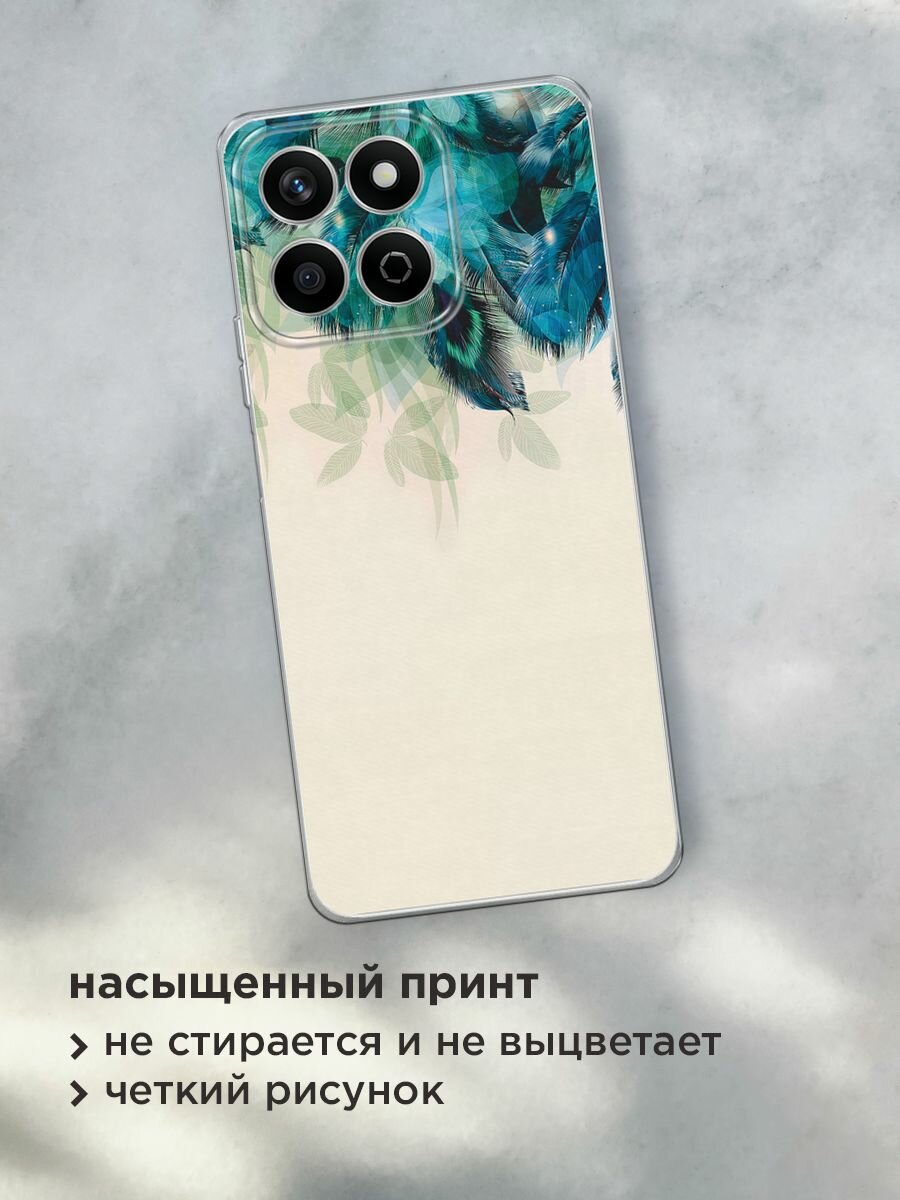 Чехол на Honor X7c / Хонор X7c с принтом Перья голубого цвета — фото 1