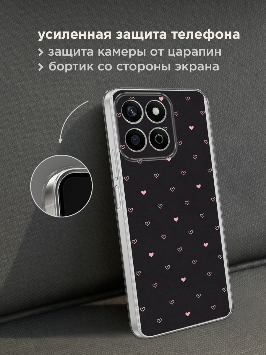 Чехол на Honor X7c / Хонор X7c с принтом "Черный фон и сердечки" — фото 1