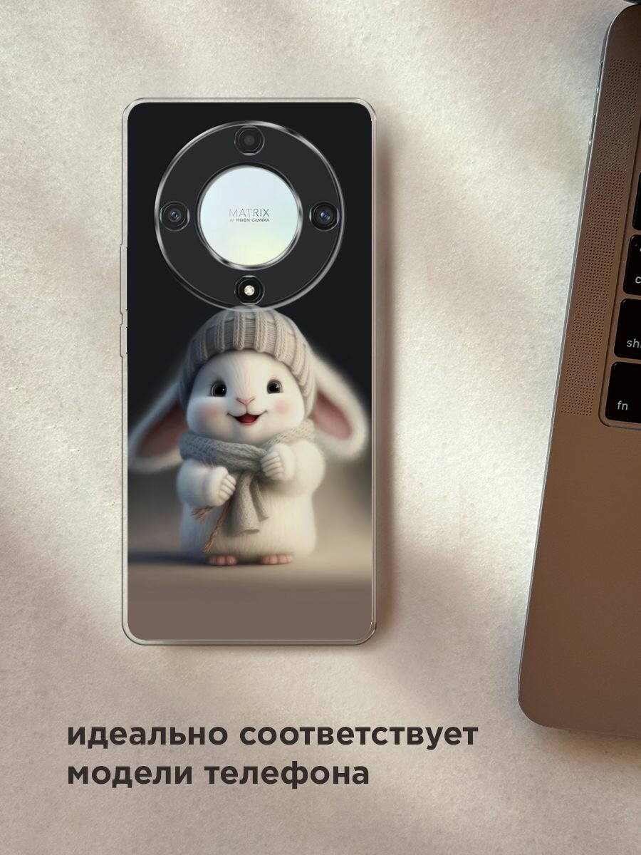Чехол на Honor X9A / Хонор X9A с принтом "Белый крольчонок в шапке" — фото 1