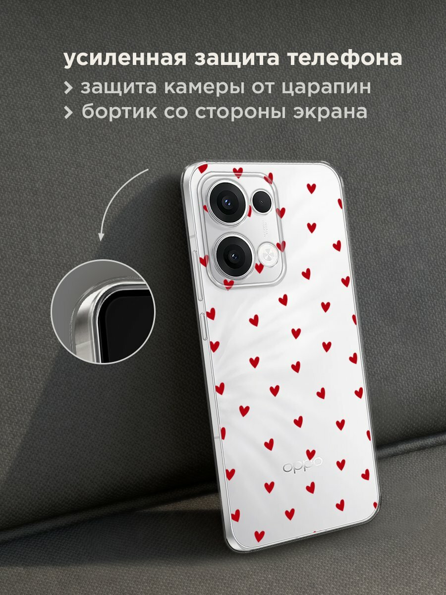 Чехол на Oppo Reno 13 / Оппо Рено 13 с принтом "Red hearts", прозрачный — фото 1