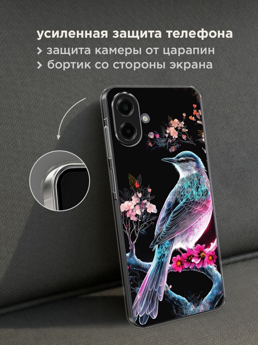Чехол на Samsung Galaxy A07 / Самсунг А07 с принтом "Птица на цветущем дереве" — фото 1