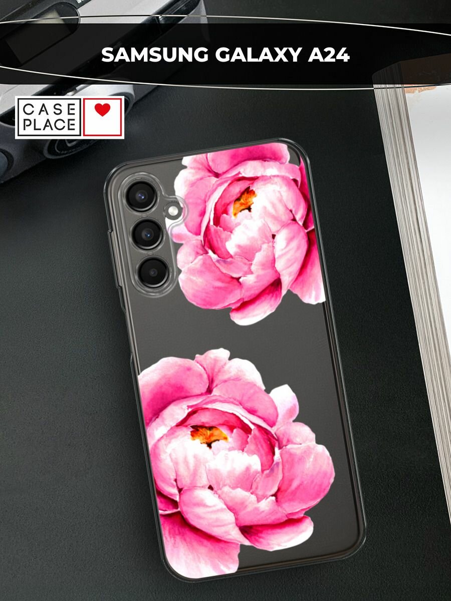 Чехол на Samsung Galaxy A24 / Самсунг Галакси A24 с принтом "Open peonies", прозрачный