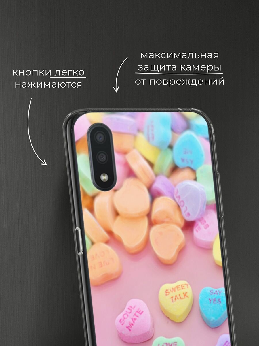 Чехол на Samsung Galaxy A01 / Самсунг Гэлакси А01 с принтом "Конфетки сердечки 2" — фото 1