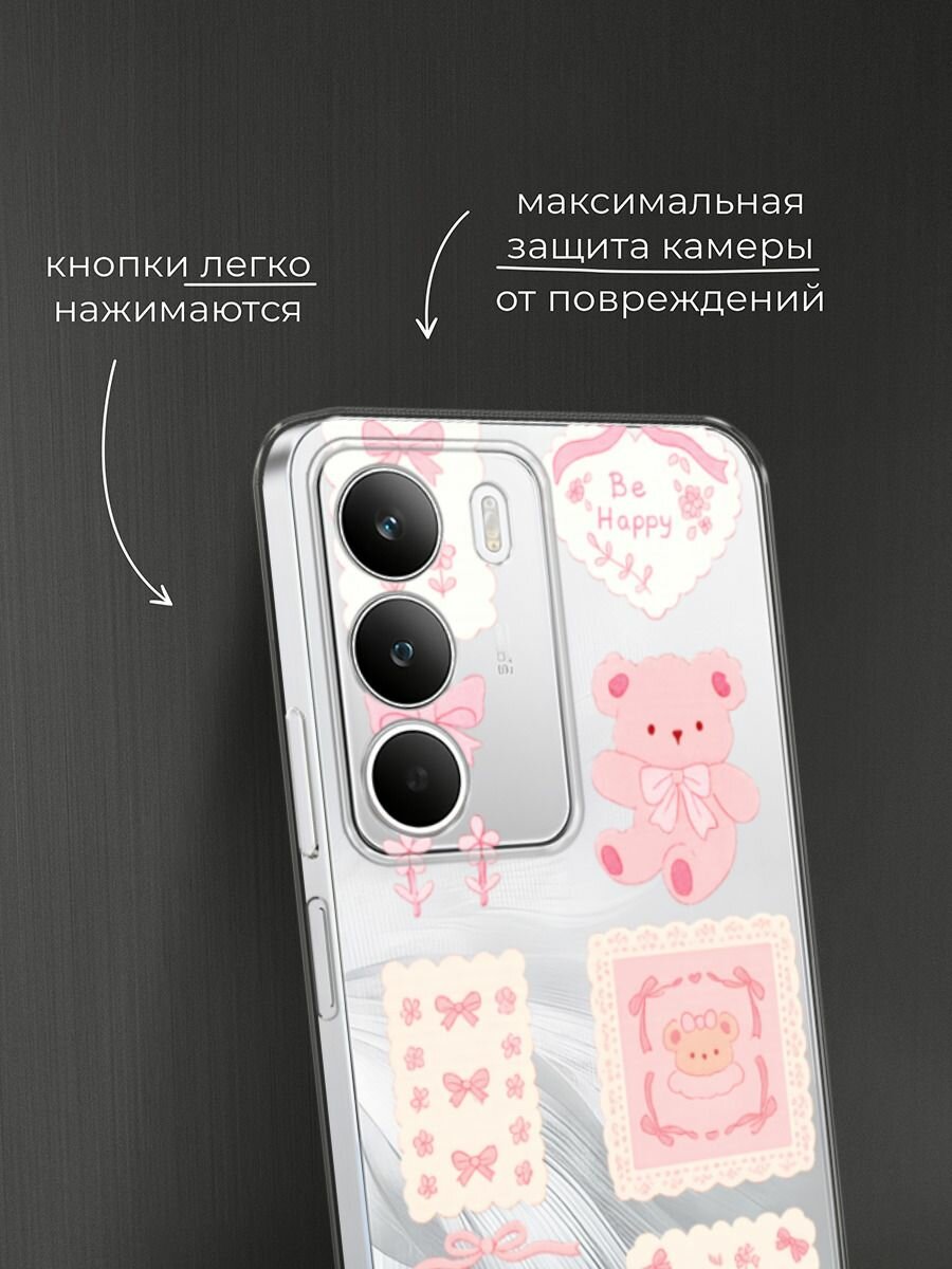 Чехол на Realme C71/P3 Lite 4G / Реалми С71/P3 Лайт 4G с принтом "Розовые марки", прозрачный — фото 1