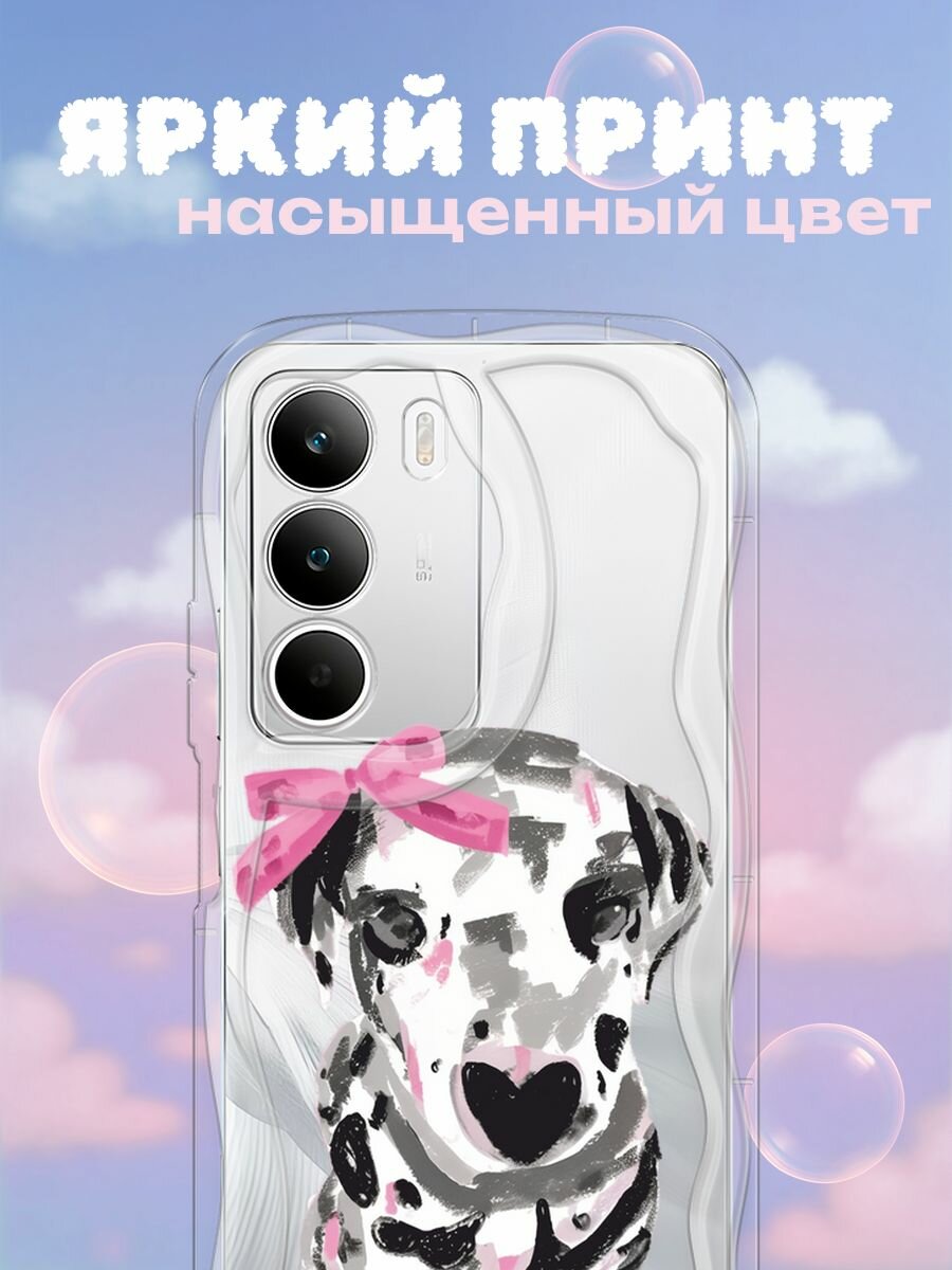Чехол на Realme C71/P3 Lite 4G / Реалми С71/P3 Лайт 4G/P3 Лайт 4G с принтом "Далматинец с бантиком 3" — фото 1