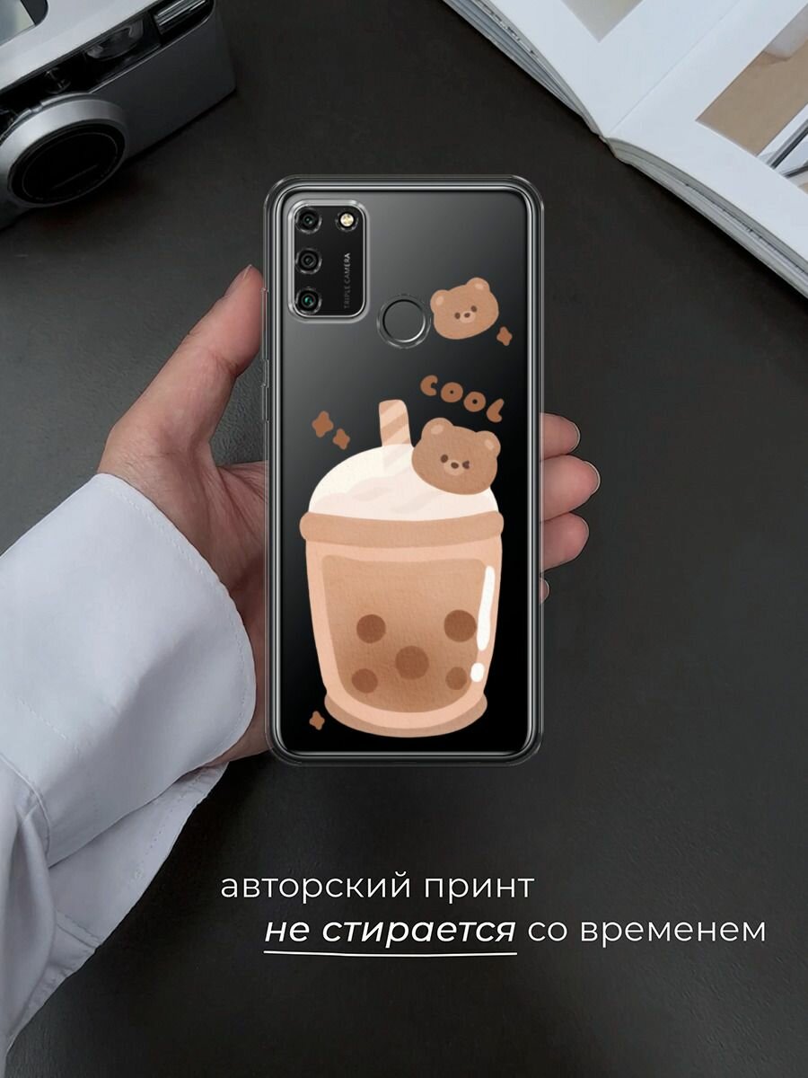 Силиконовый чехол на Honor 9A / Хонор 9А с принтом "Кофе 2", прозрачный — фото 1