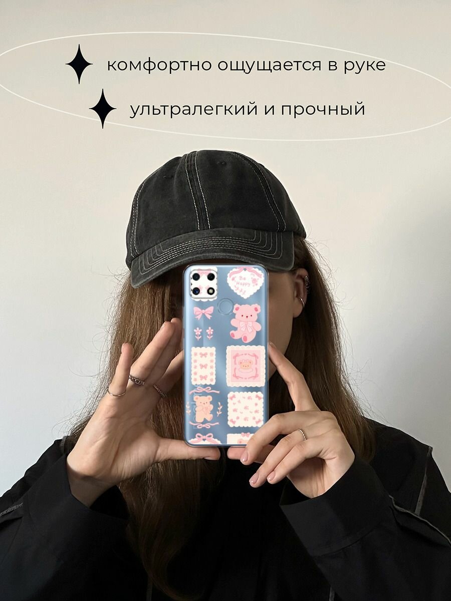 Чехол на Realme C25/C25s / Реалми С25/C25s с принтом "Розовые марки", прозрачный — фото 1