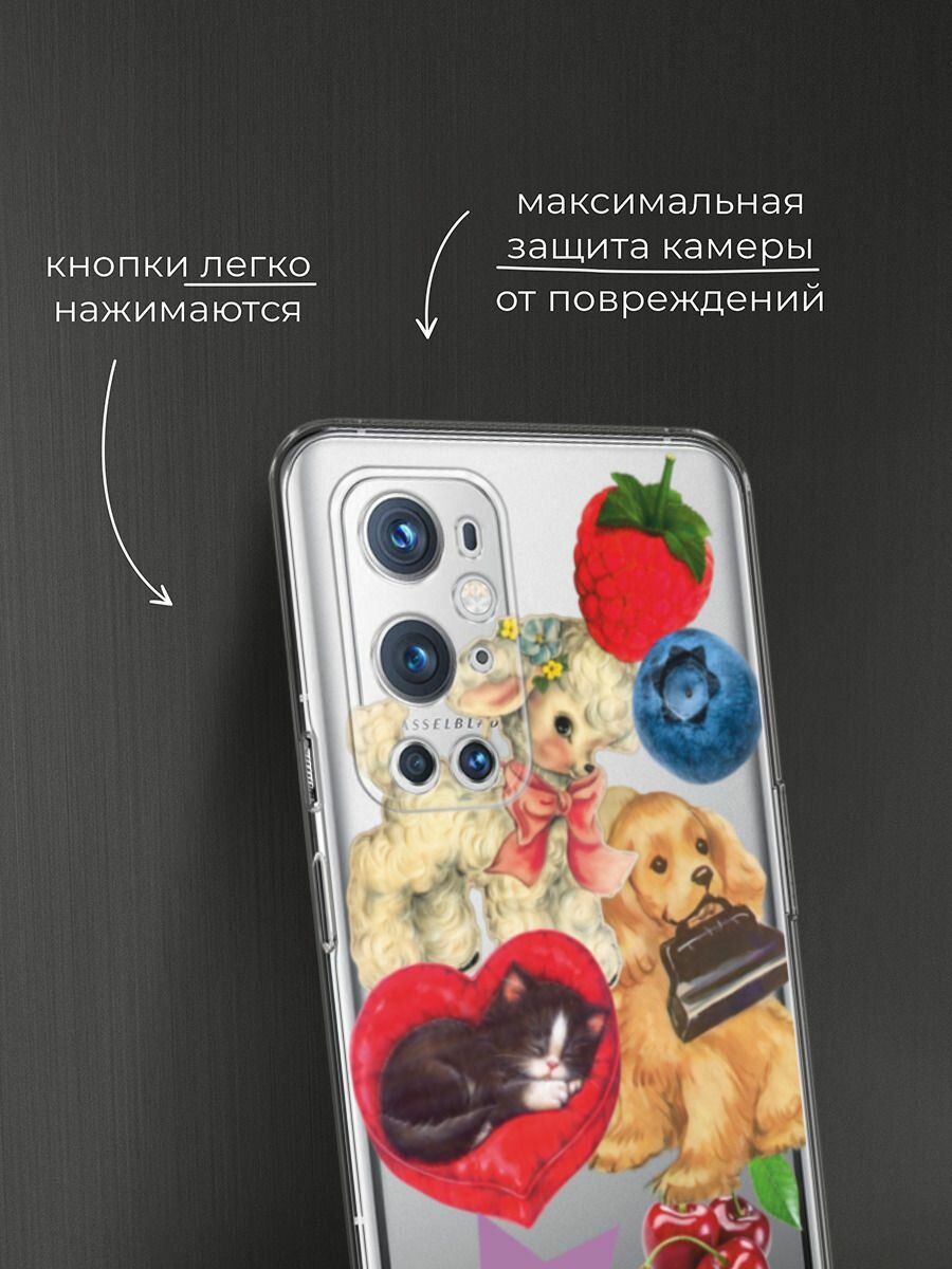 Чехол на OnePlus 9 Pro / ВанПлас 9 Про с принтом "Милые стикеры", прозрачный — фото 1