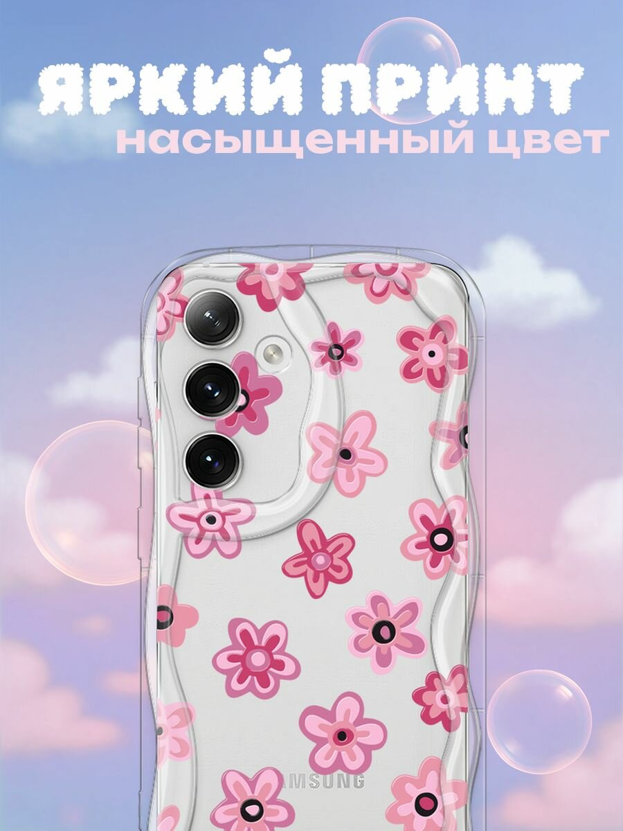 Чехол на Samsung Galaxy S24 / Самсунг S24 с принтом Паттерн розовые цветочки — фото 1