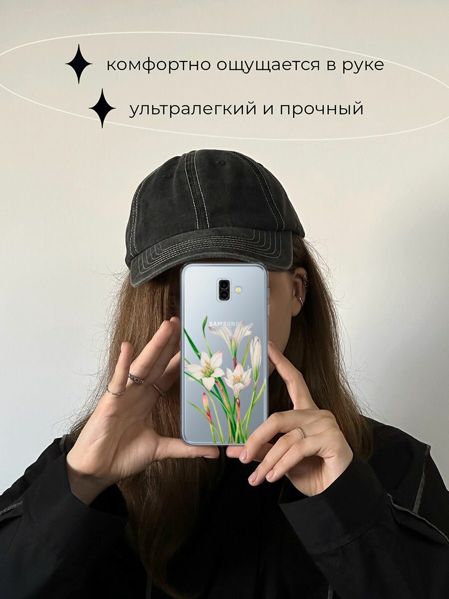 Чехол на Samsung Galaxy J6 + / Самсунг Галакси J6 Плюс 2018 с принтом "White lily", прозрачный — фото 1