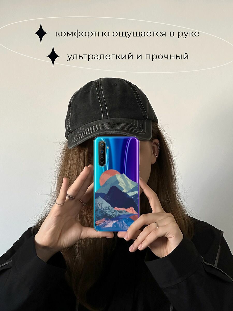 Чехол на Realme XT / Реалми XT с принтом "Закат в снежных горах", прозрачный — фото 1