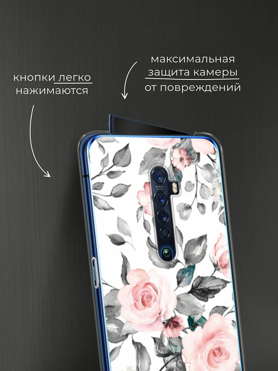 Чехол на Oppo Reno 2 / Оппо Рено 2 с принтом "Розы на белом" — фото 1