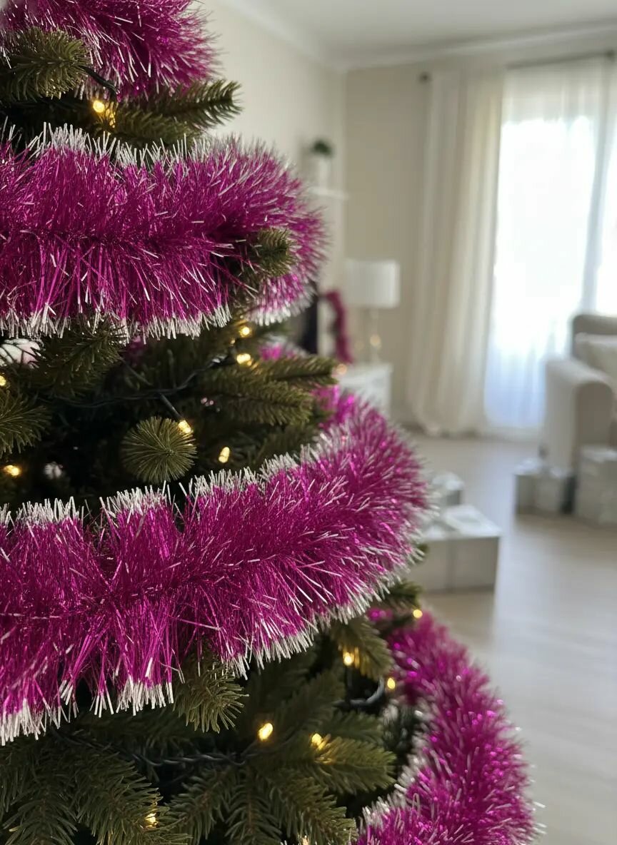 Новогодняя мишура фиолетовая с сереристыми кончиками