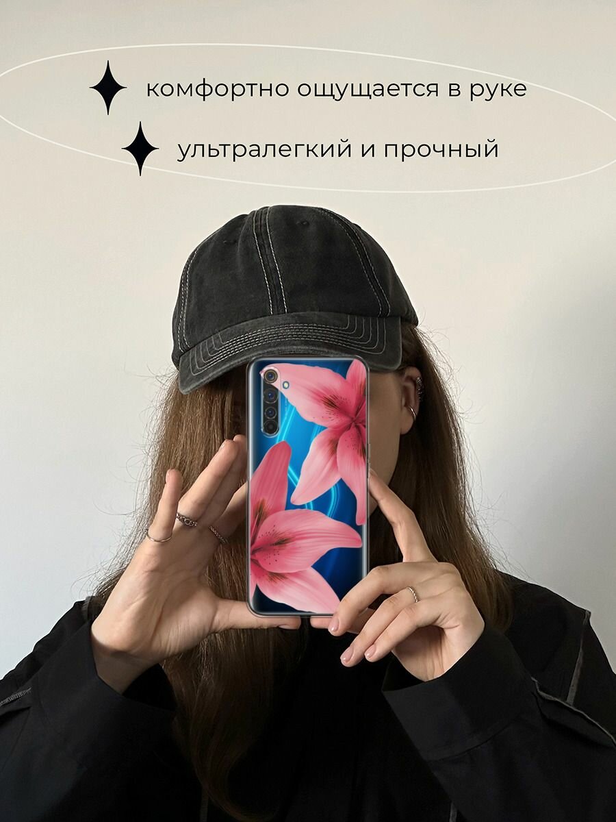 Чехол на Realme 6 Pro / Реалми 6 Про с принтом "Pink flower" — фото 1