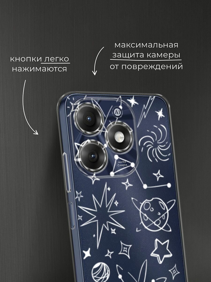 Чехол на Itel A70 / Ител А70 с принтом "Космическая вселенная", прозрачный — фото 1