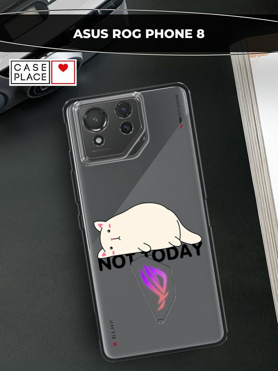 Чехол на Asus ROG Phone 8 / Асус Рог Фон 8 с принтом "Cat not today", прозрачный