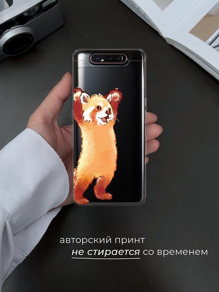 Чехол на Samsung Galaxy A80 / Самсунг Гэлакси A80 с принтом "Красная панда в полный рост", прозрачный — фото 1