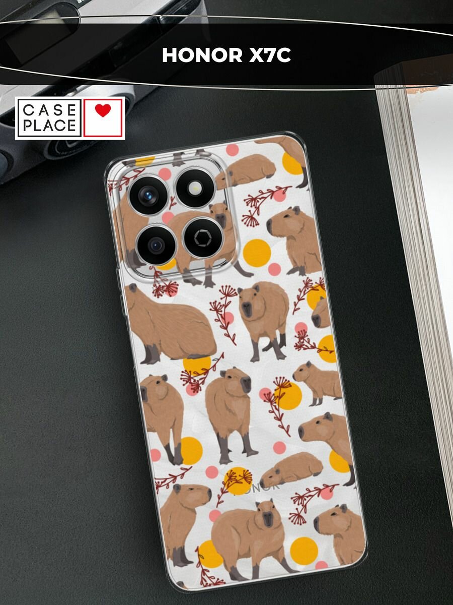 Чехол на Honor X7c / Хонор X7c с принтом "Капибара паттерн", прозрачный