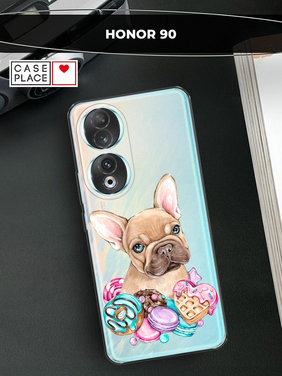 Чехол на Honor 90 / Хонор 90 с принтом "Бульдог и сладости", прозрачный