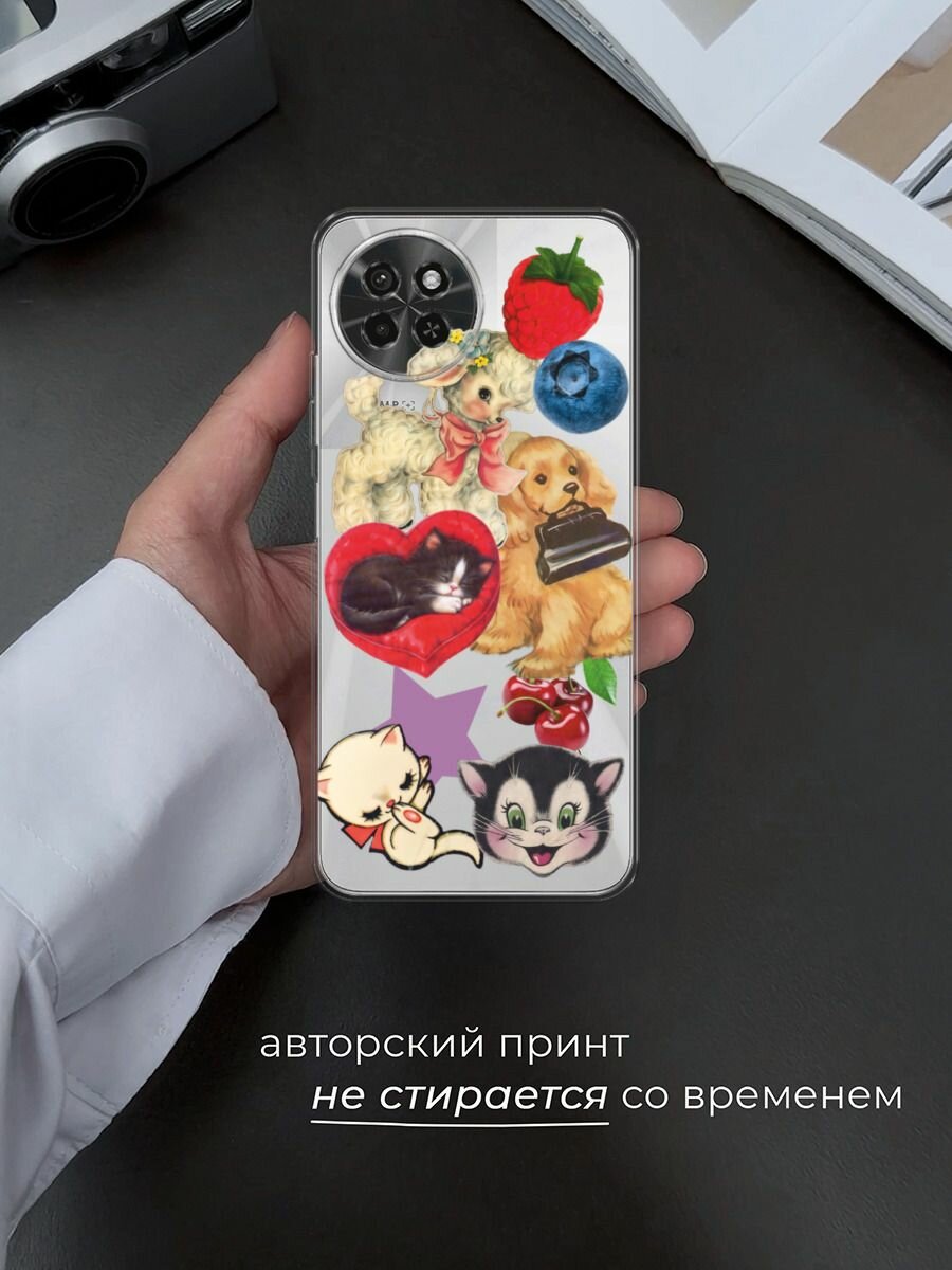 Чехол на Itel S23 / Ител S23 с принтом "Милые стикеры", прозрачный — фото 1