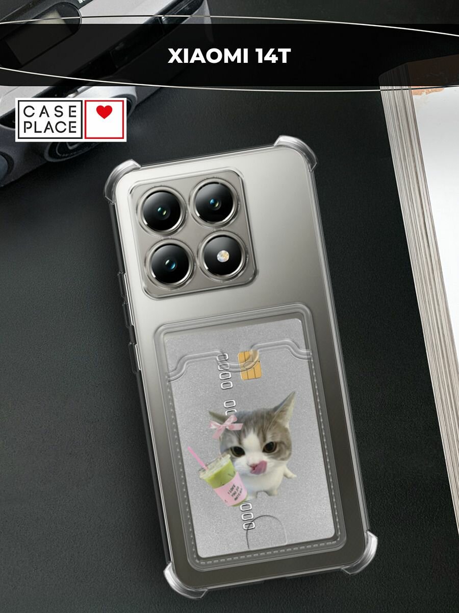 Чехол на Xiaomi 14T (Сяоми 14T) с картой и принтом "Котик с матчей"