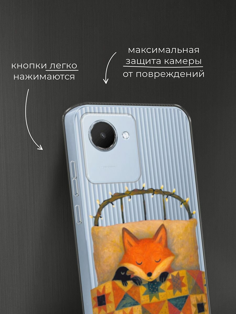 Чехол на Realme C30 / Реалми C30 с принтом "Лисичка спит", прозрачный — фото 1