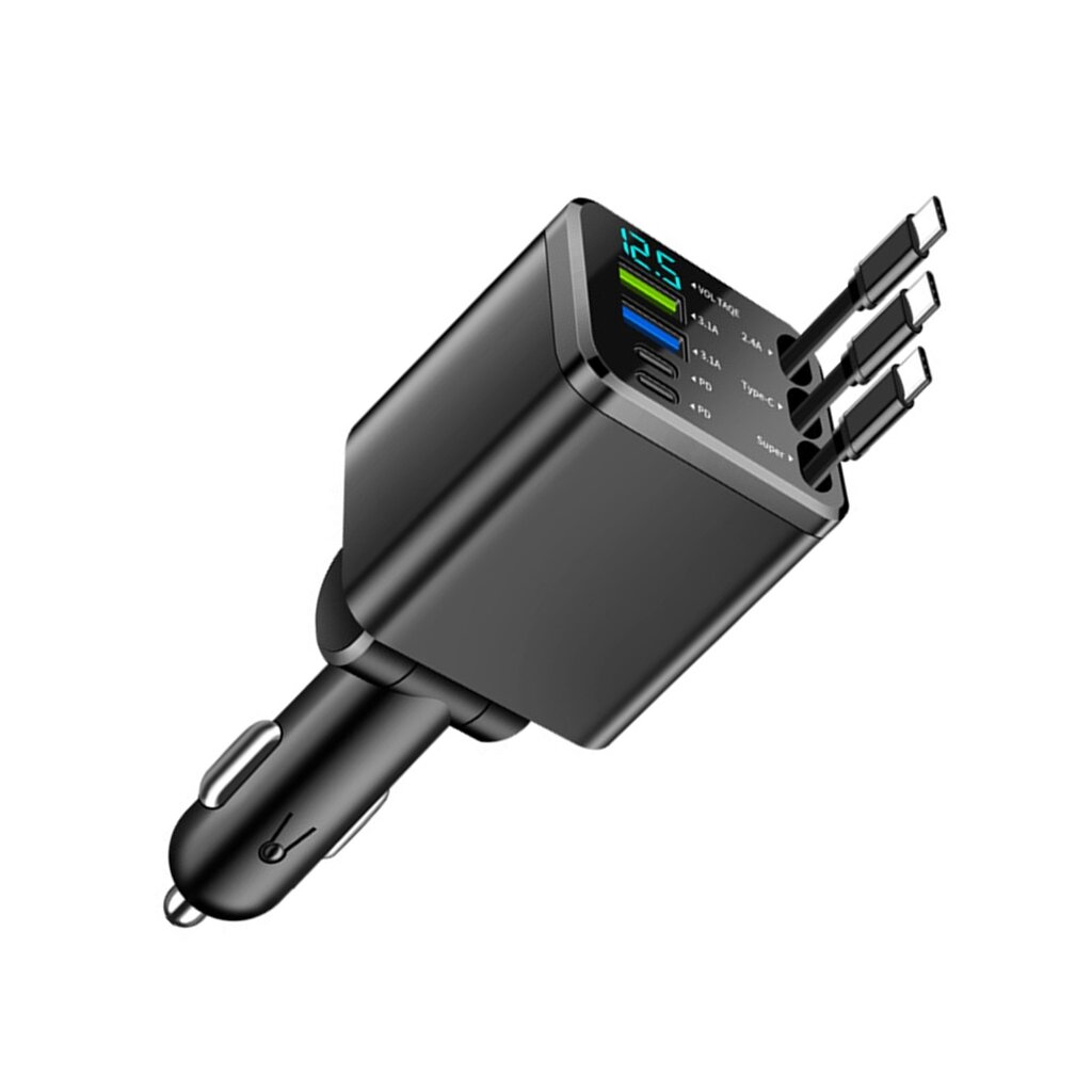 M14 3-Портовая Автомобильная Зарядка Выдвижной Кабель 70 см Быстрая Зарядка Поворотная Головка на 180 Градусов Небольшая Защита Безопасности для Авто