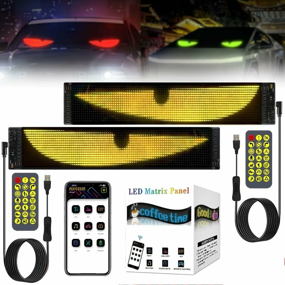 Ojos LED для Камiones, 2 штуки Свет Луч для Автомобилей, Гибкий LED Экран Программируемый для Автомобилей, Камiones, Магазинов, Рекламный щит (12x59.5 см), черный, размеры 7x17,3 см, 9,2x37,4 см, 10,2x34,8 см, 12x59,5 см