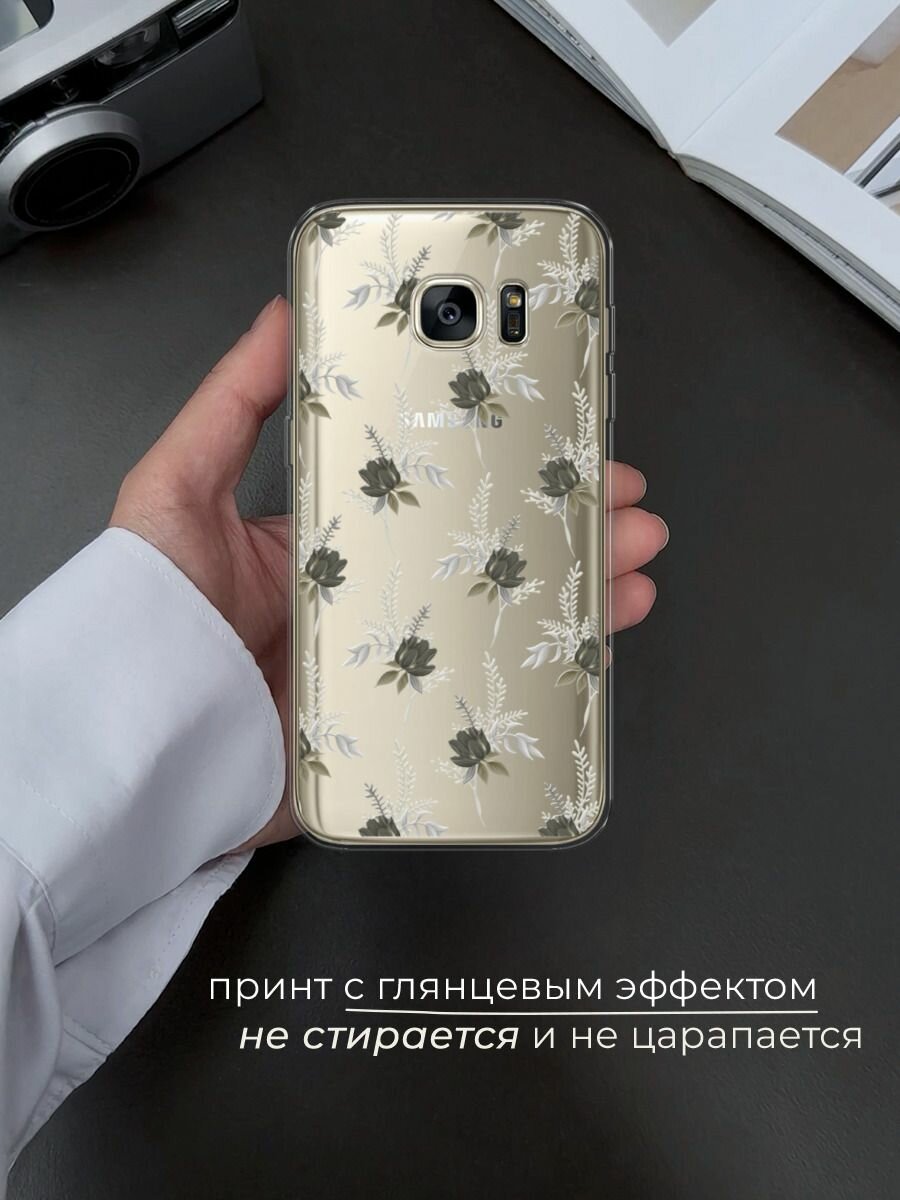 Чехол на Samsung Galaxy S7 / Самсунг Галакси С 7 с принтом "Паттерн цветы сепия" — фото 1