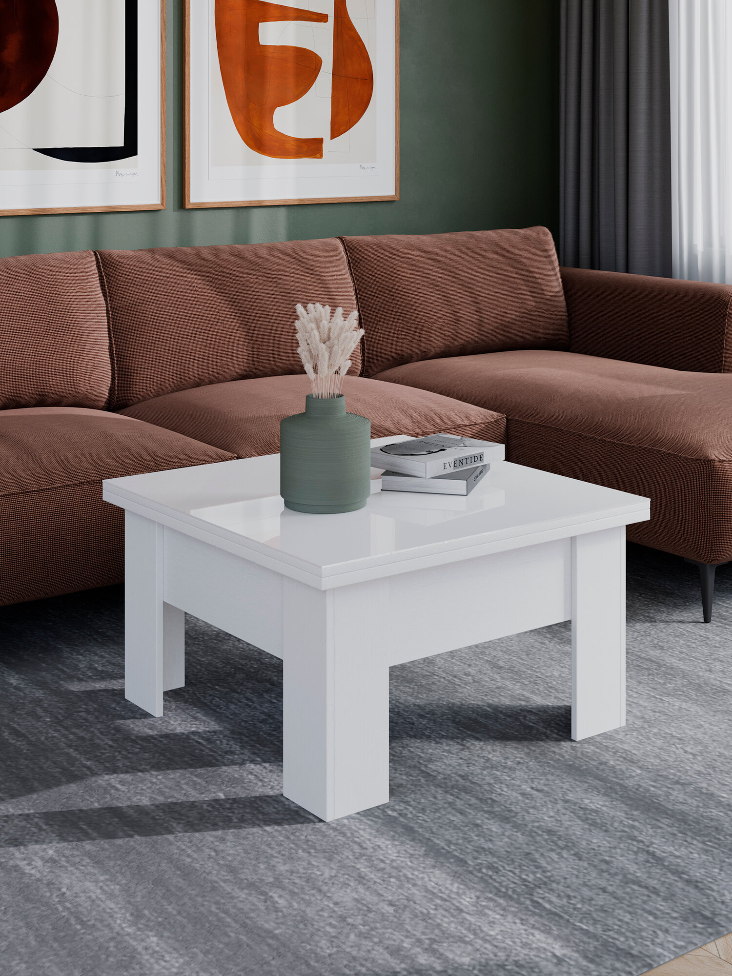 Стол журнальный (трансформер) Мебель Трия «Glance» тип 1 Белый (поры дерева), Стекло Белый глянец