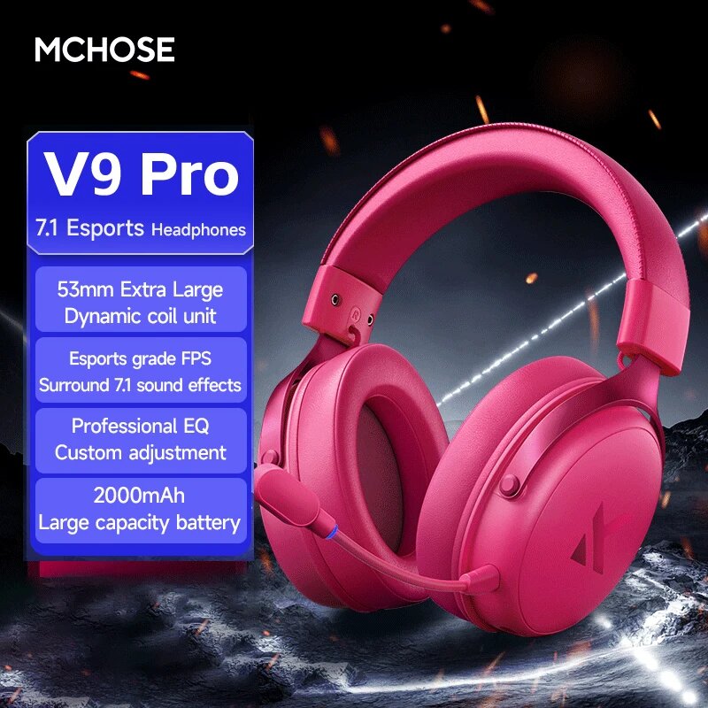 MCHOSE V9 PRO 7.1 Беспроводные игровые наушники Berry Red