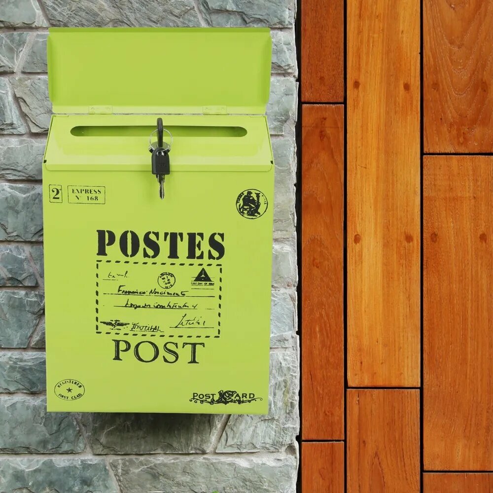 Настенный железный почтовый ящик в ретро стиле с замком зелёный, для хранения писем