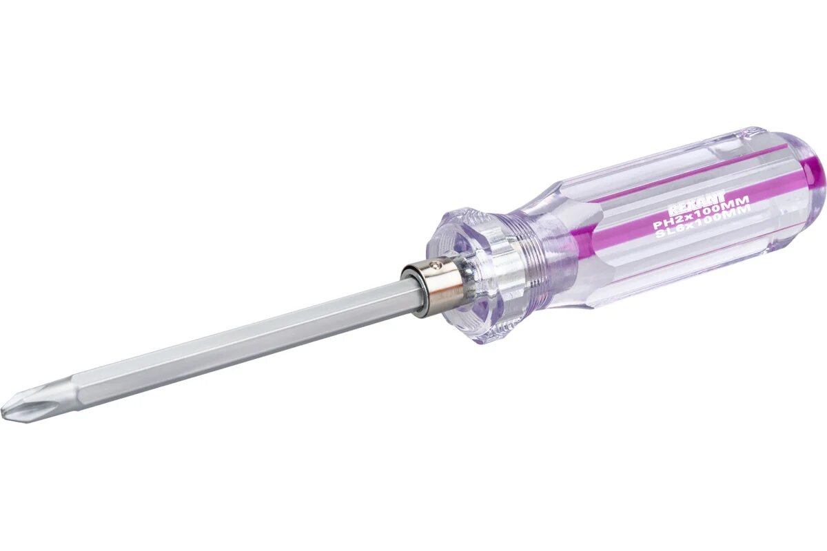 Комбинированная отвертка Rexant с двухсторонним стерженем 120 мм (крестовая PH2, шлицевая SL 6 мм) {12-4742}