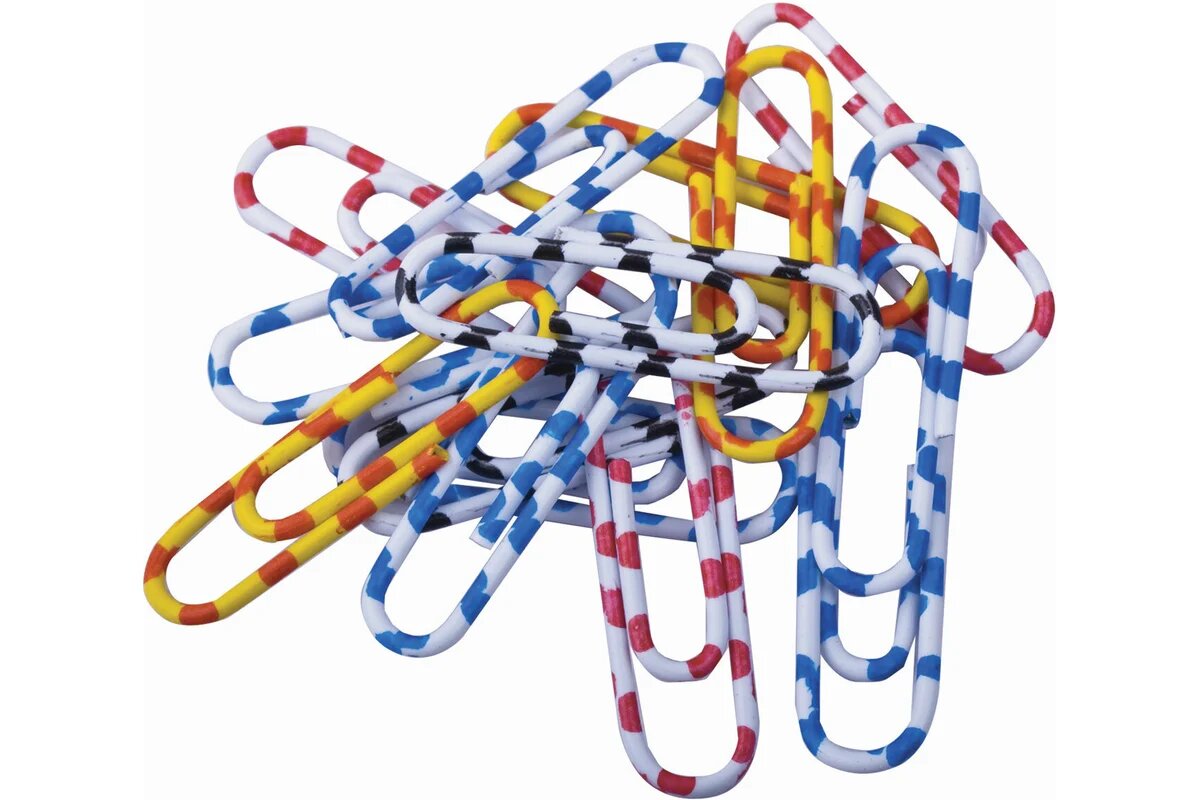 BRAUBERG скрепки 28 мм с цветными полосками 100 шт в картонной коробке для офиса и дома